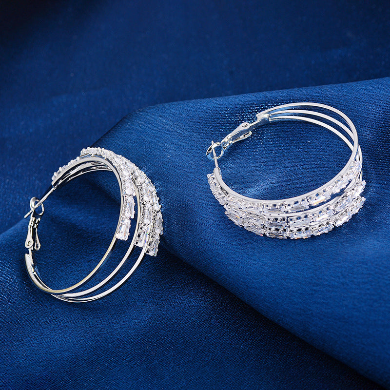 Sparkling Triple-Layer Diamond Hoop Earrings